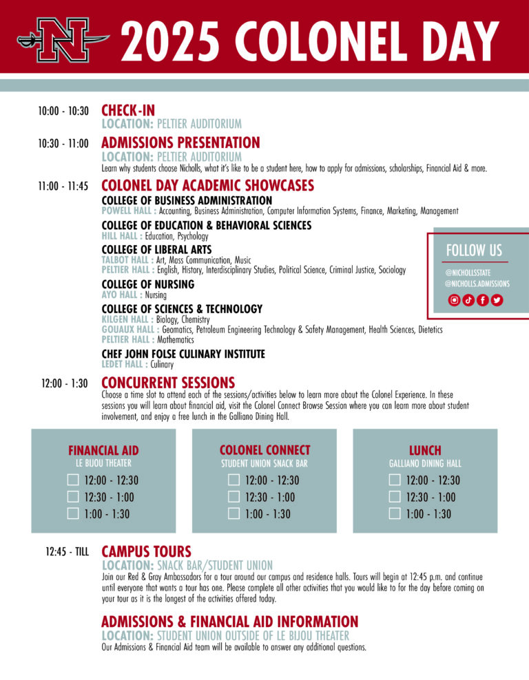 Colonel Day Agenda - Nicholls State University